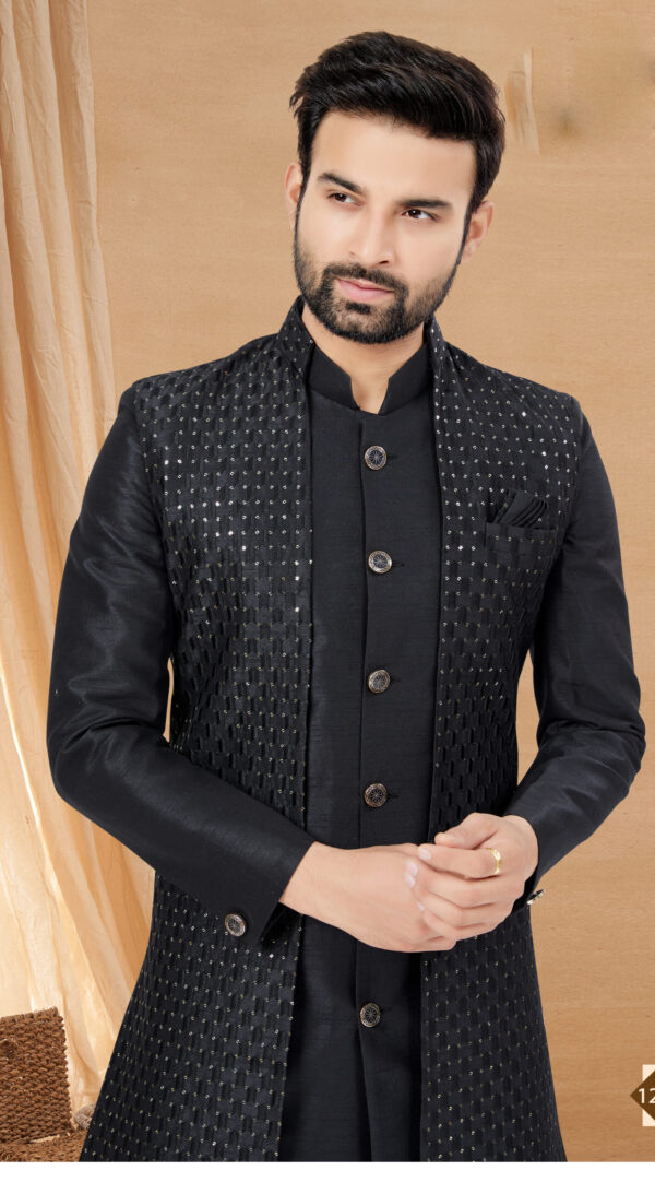 Marriage Kurta Pajama with Jacket for Wedding Black Kurta Set – Shahi Fits