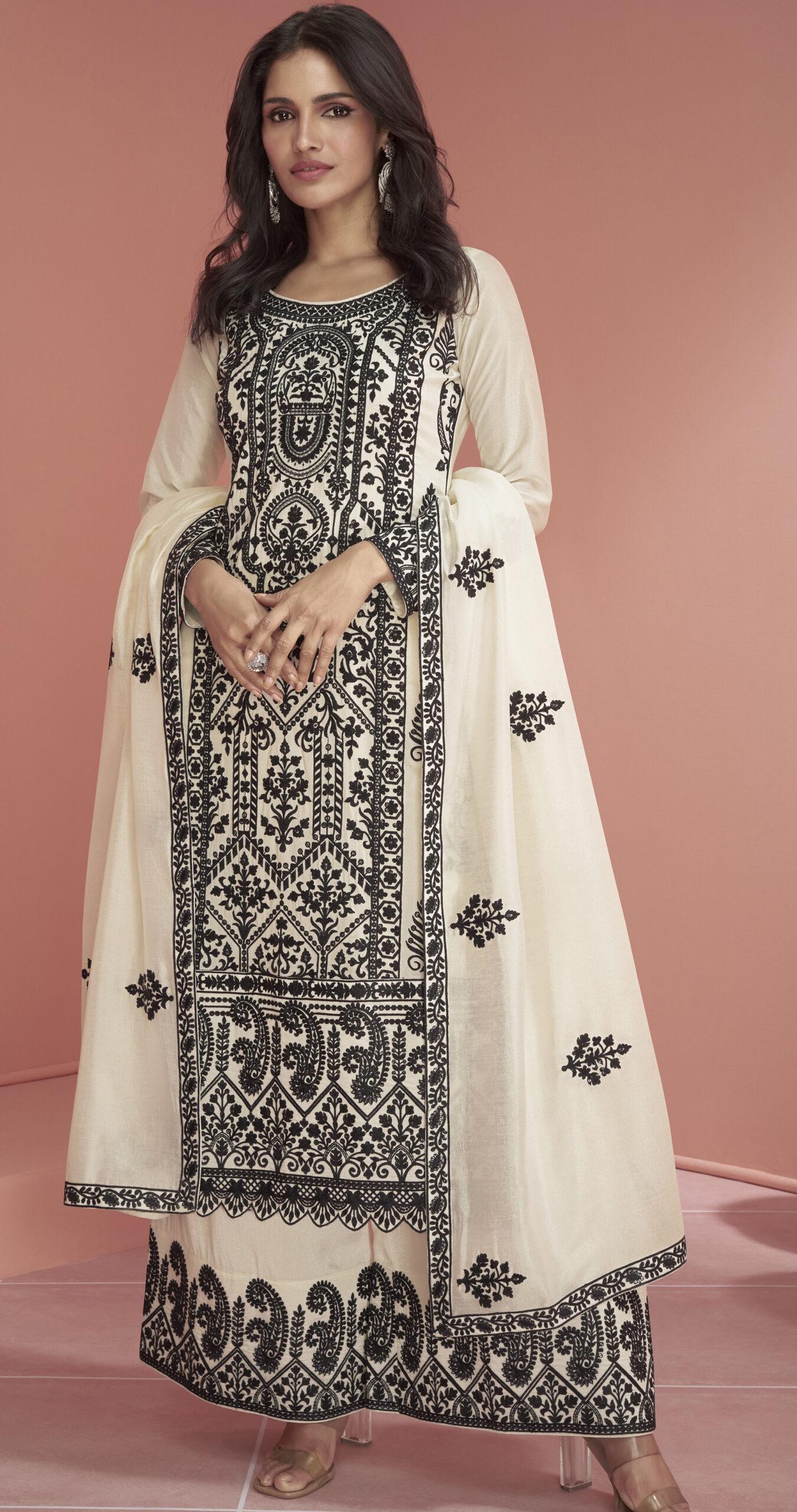 Latest Designer Lucknowi Chikankari Suit Black and White