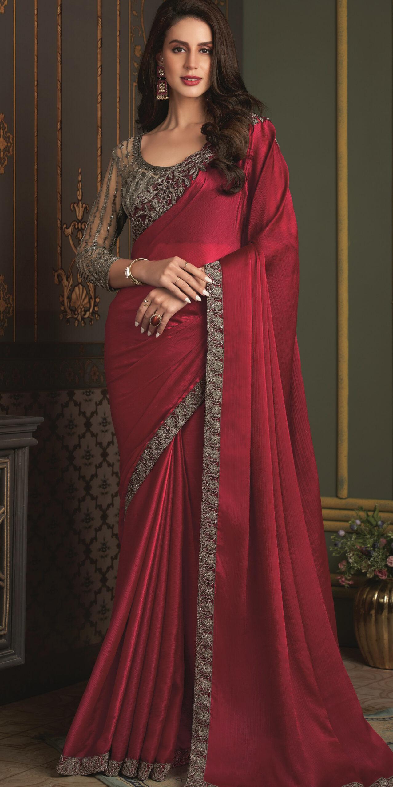 New Trend Sarees for Youngsters Party Wear Maroon Saree
