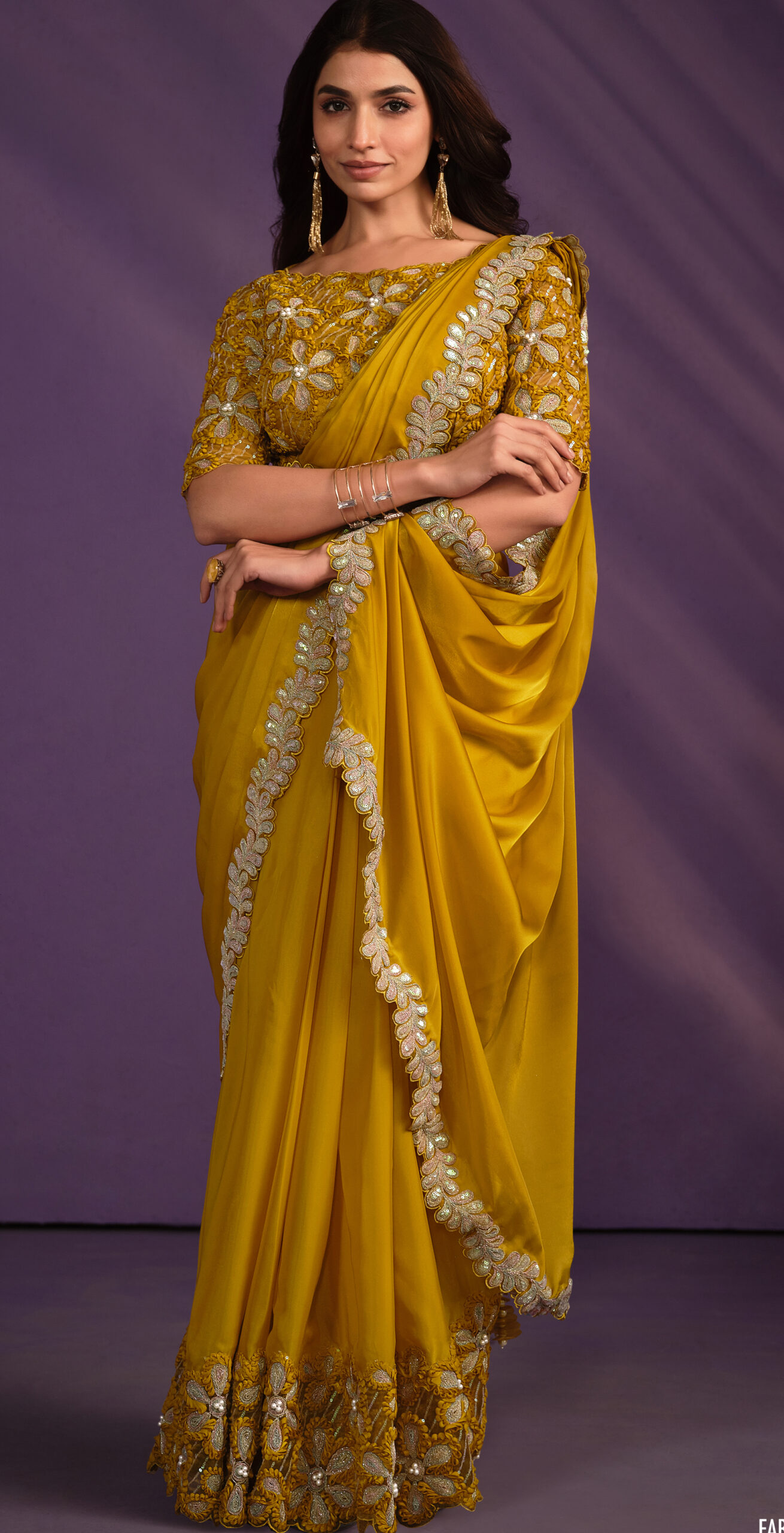 Party Wear Chiffon Saree with Designer Blouse Yellow Saree