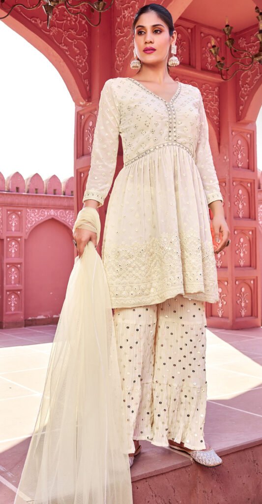 White Sharara Bridal Garara Dress for Wedding in India